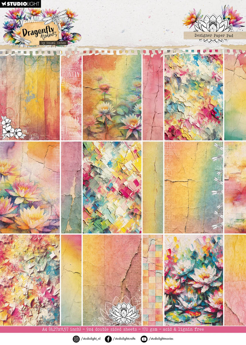 Studio Light Hazel Eaton Designer Paper Pad Background Papers Dragonfl ...