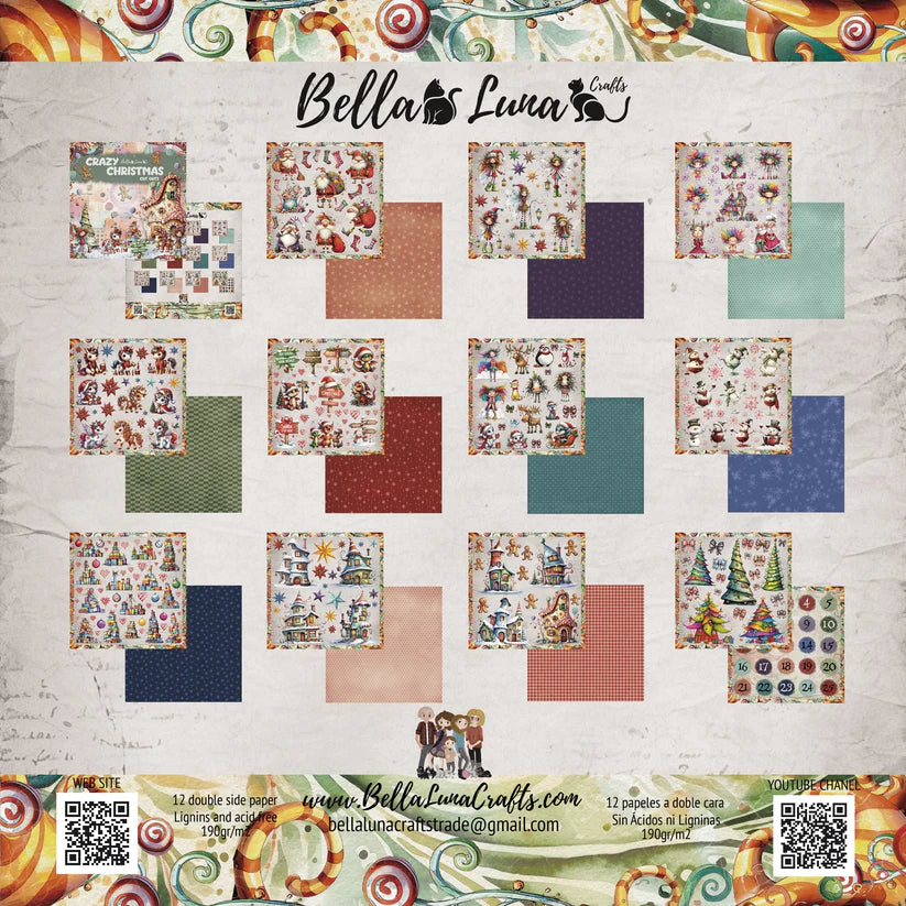 Bellaluna Crafts 12 double-sided papers 8x8" Crazy Christmas Cut Outs ...