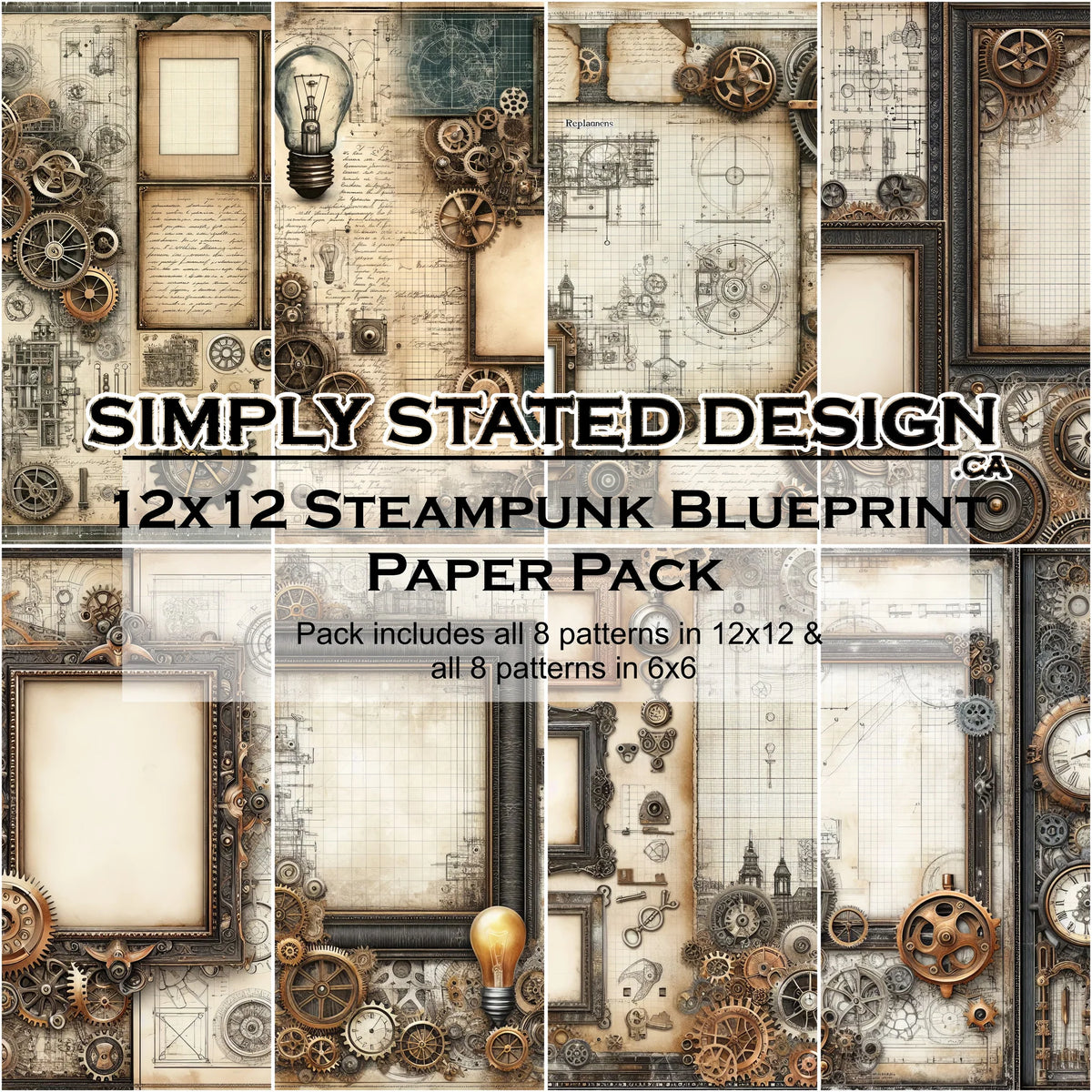 Simply Stated Steampunk Blueprint 12x12 Paper Pack – Scrap en masse